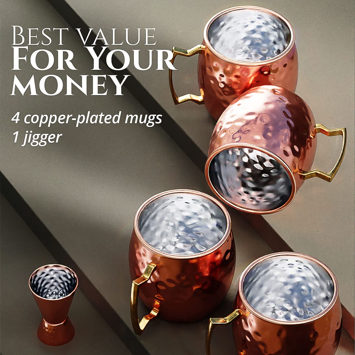 B. WEISS Moscow Mule Copper Mugs, Set Of 4 Brass Handle Copper Cups For Drinking, Each Mug is Handcrafted - Food Safe (Copper Plated Stainless Steel) (Set of 4)