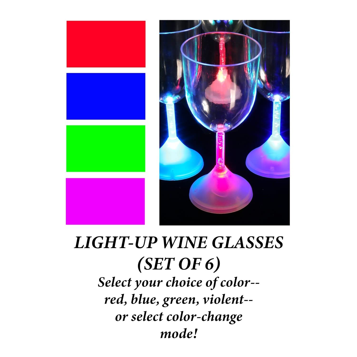 ART & ARTIFACT LED Light up White Wine Glasses Set of 6 - Plastic Wine Glasses with Stem, Outdoor Wine Glasses Unbreakable