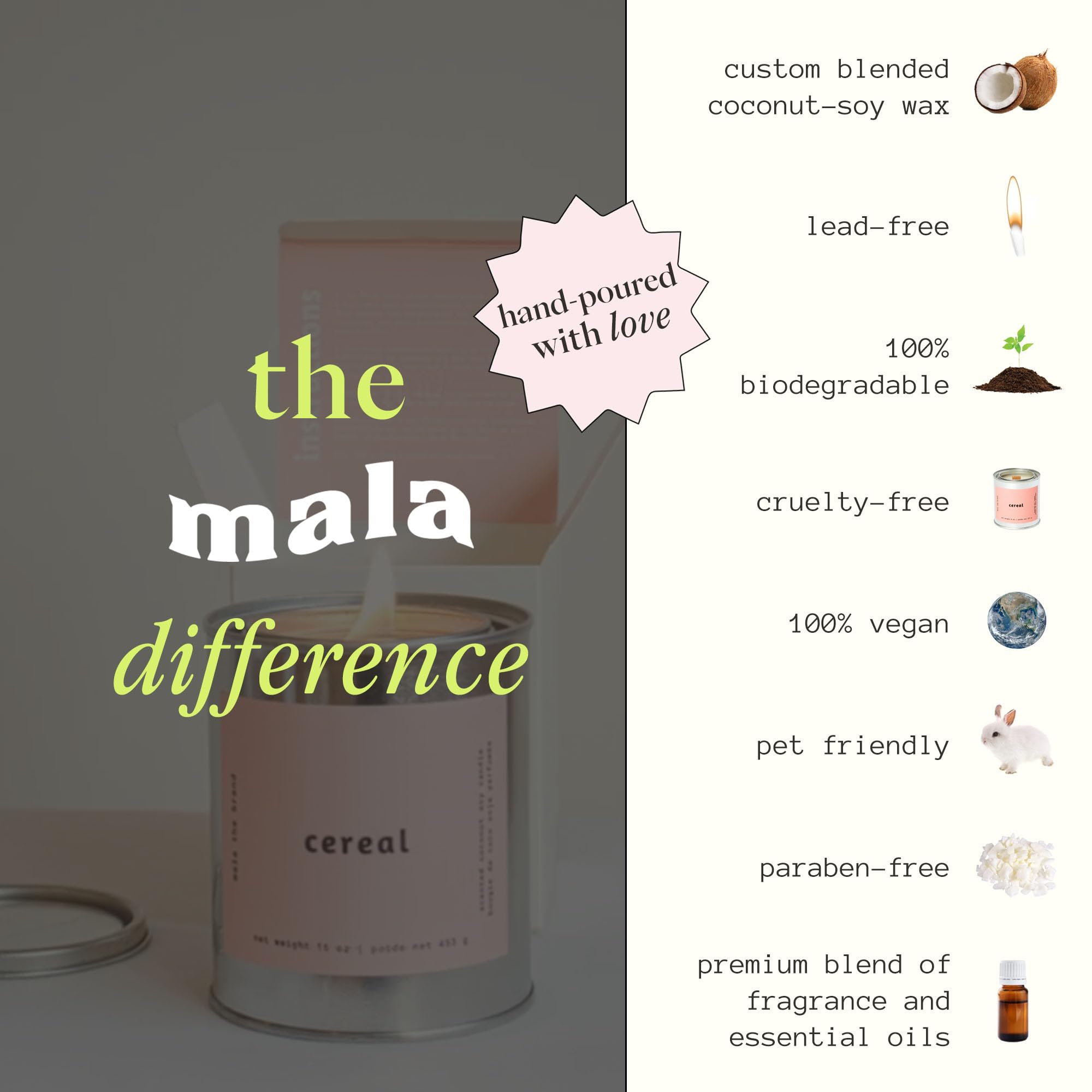 Mala Scented Candles - Cereal Scented Candle - Vegan Soy Candles - Hand Poured Aromatherapy Candle with 45 Hour Burn - 6.8 oz (Classic Size)
