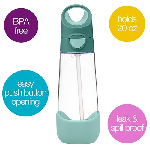 b.box 20oz Tritan Straw Bottle | Large, Modern Water Bottle with Flip Straw for Kids | Spill Proof, BPA Free (Emerald Forest, 20 oz)