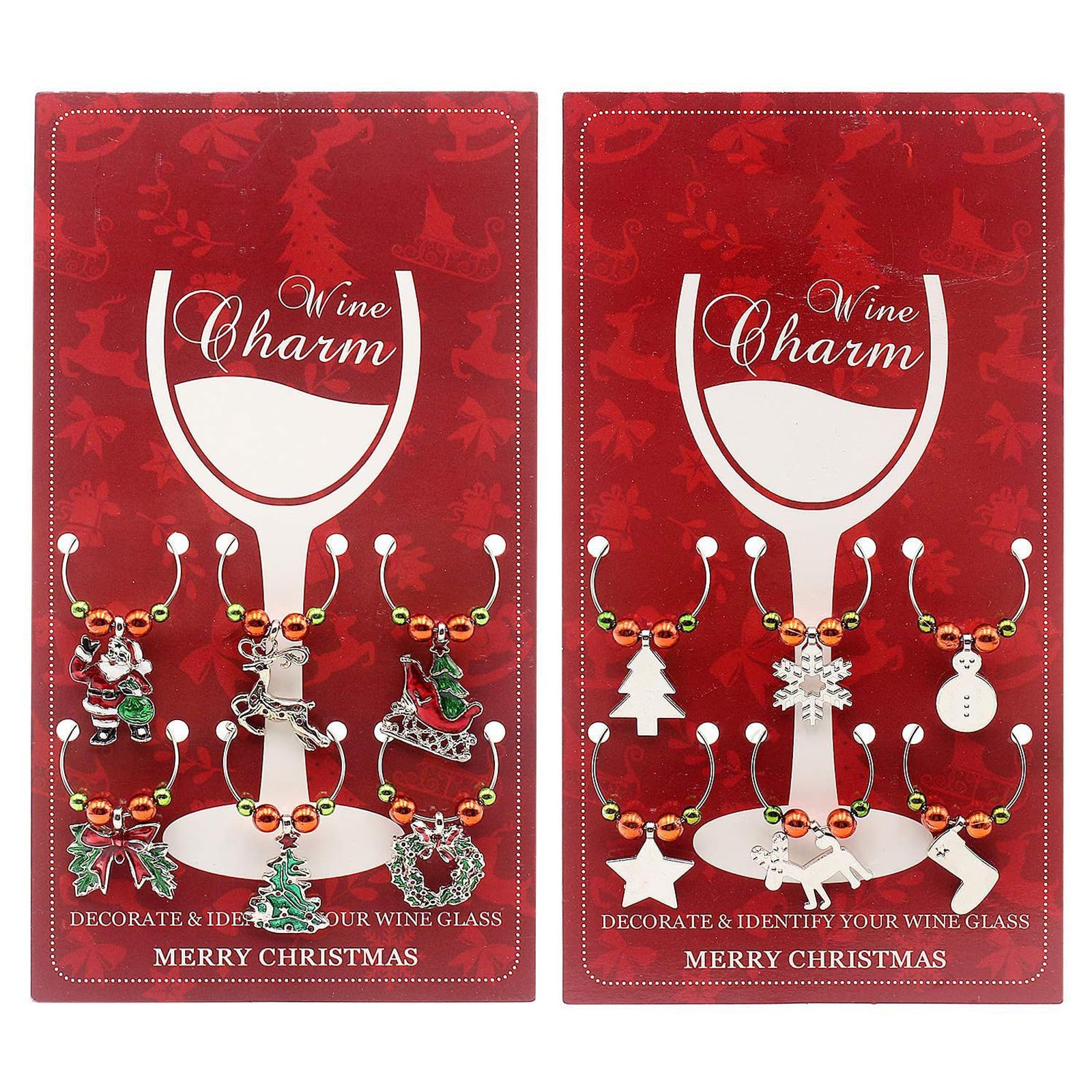 AUXO-FUN 12 Pieces Christmas Wine Glass Charms for Stemmed Goblets Glasses Drink Markers to Identify Your Drinks Bringing Cheers to Your Holiday Party
