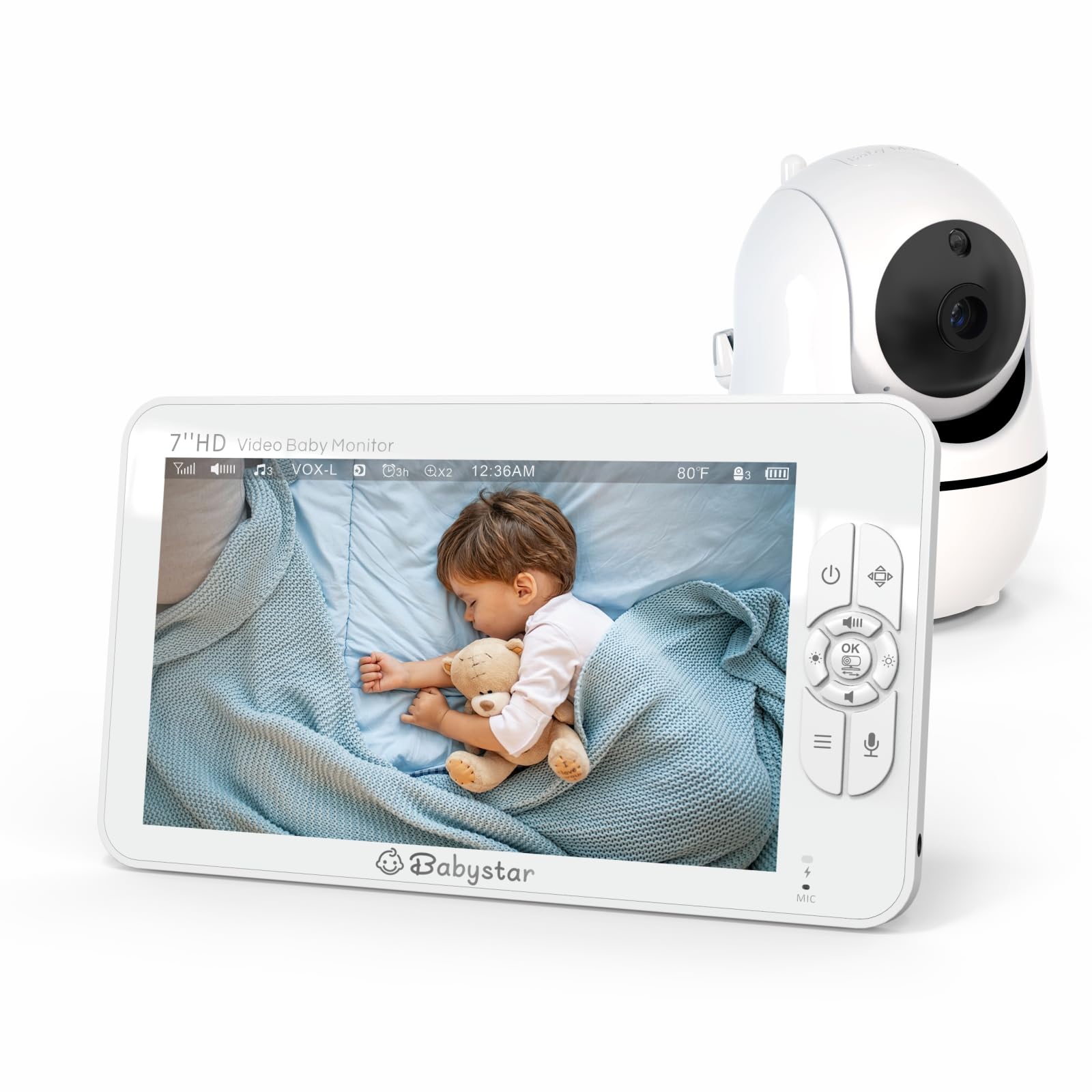 Babystar Baby Monitor, 3.2" Video Baby Monitor with Camera and Audio, Baby Nursery Camera, Two Way Talk, Room Temperature, 7 Lullabies, 960ft Range and Keep Eyes on Babies with Night Vision