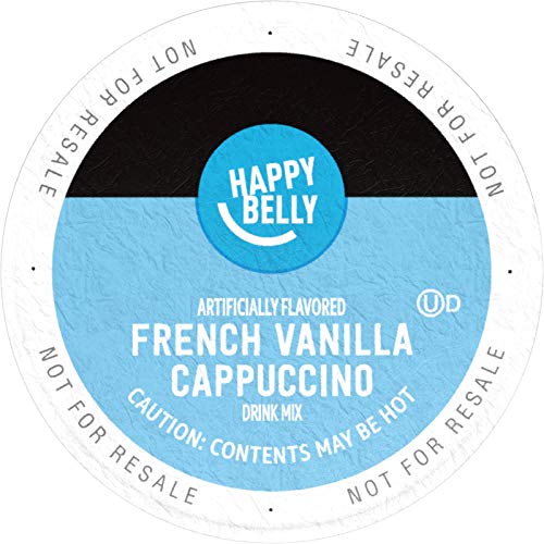 Amazon Brand - Happy Belly Cappuccino Coffee Pods, Light Roast, Compatible with K-Cup Brewers, French Vanilla Flavored, 24 Count