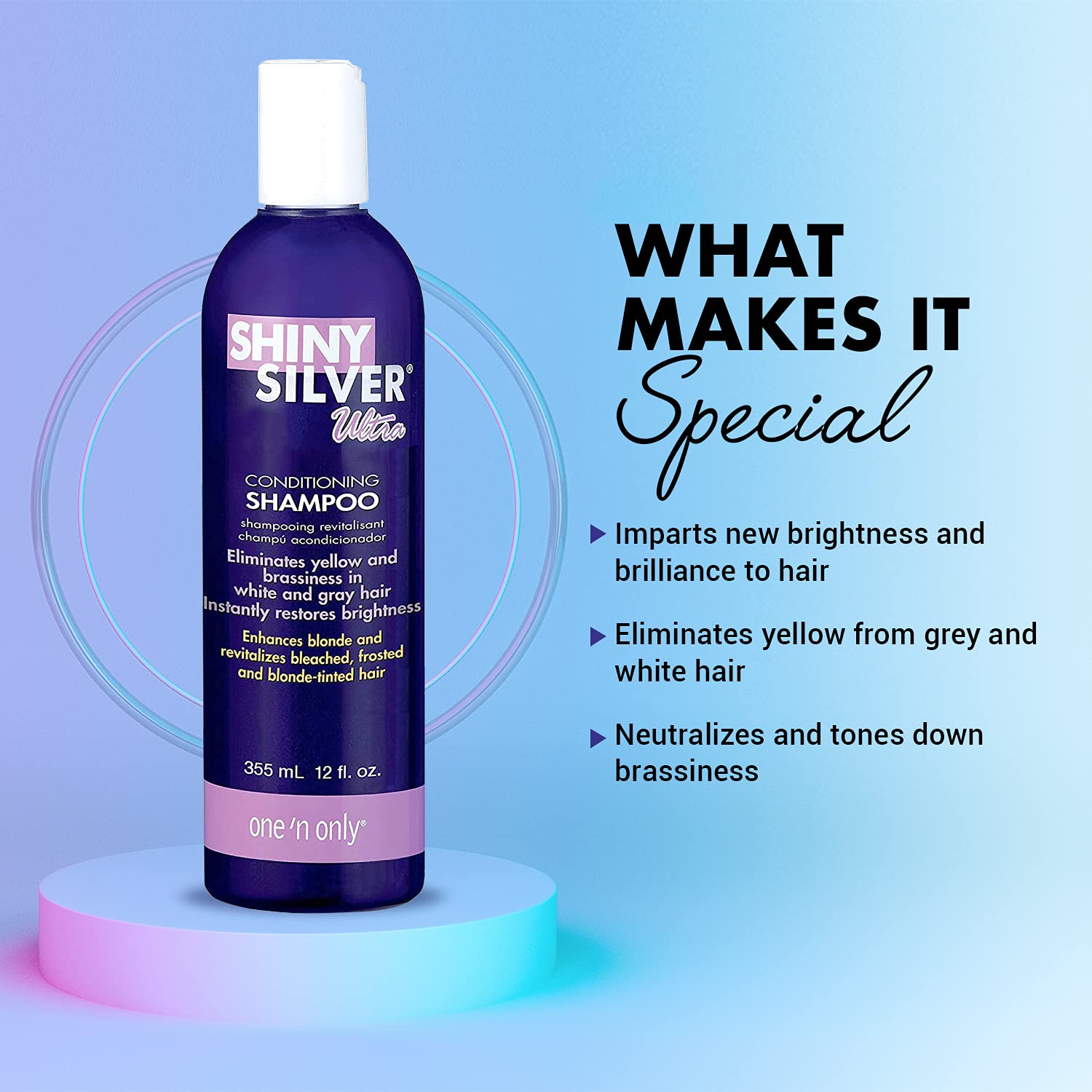 One 'n Only Shiny Silver Ultra Conditioning Shampoo, Restores Shiny Brightness to White, Grey, Bleached, Frosted, or Blonde-Tinted Hair, Protects Hair Color - 1 Liter