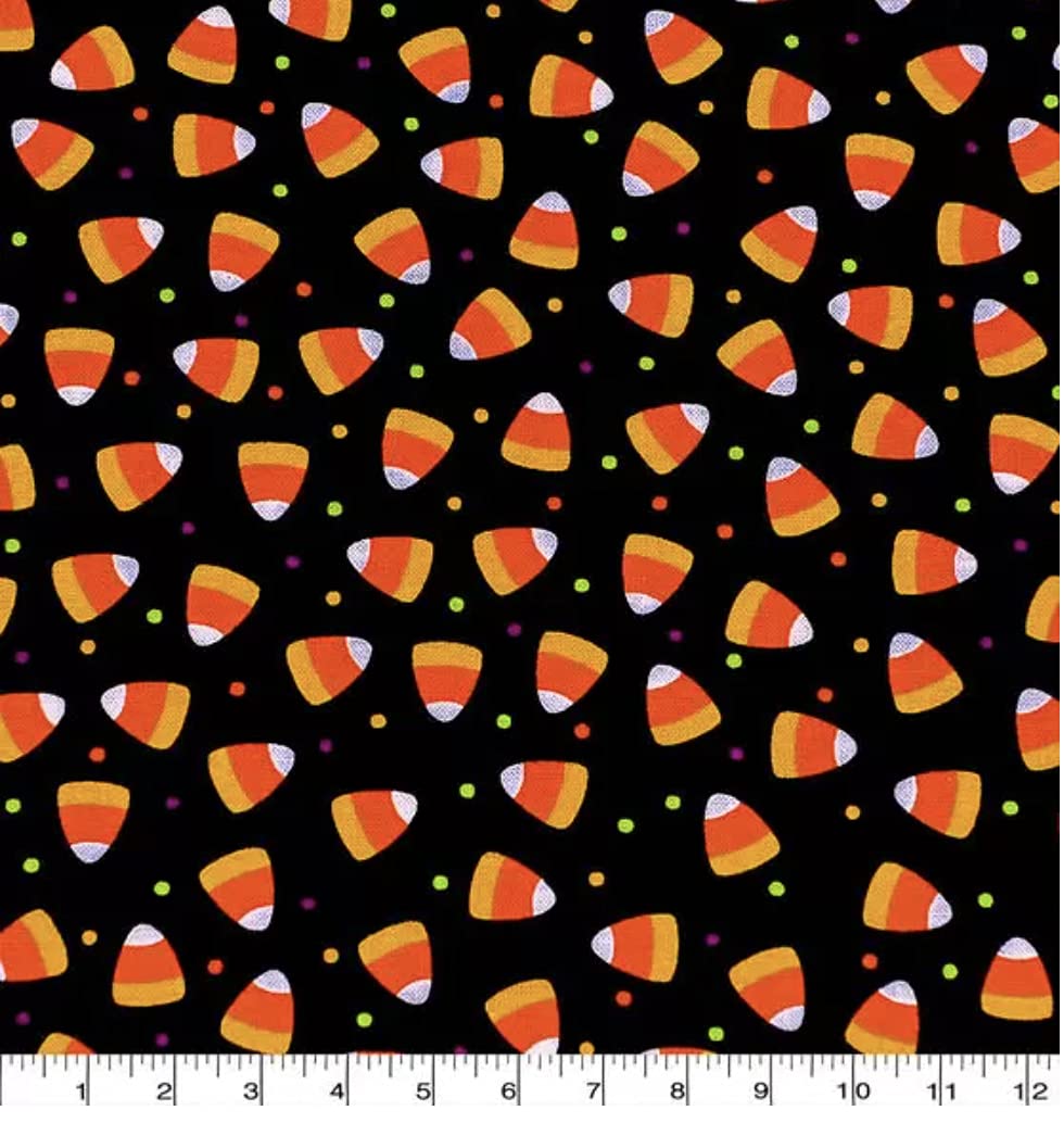 Nikki Knick Knacks Halloween Candy Corn Dot Cotton Fabric by The Yard Yellow 44 Inches