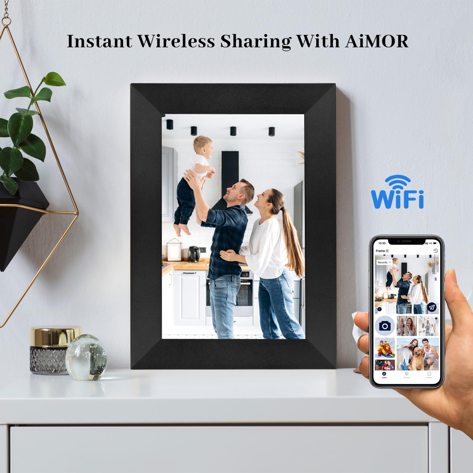 Anna Bella Digital Picture Frame 8 Inch WiFi Digital Photo Frame IPS HD Touch Screen, Smart Cloud Photo Frame with 16GB Storage Share Photos and Videos Via AiMOR App Anytime Anywhere