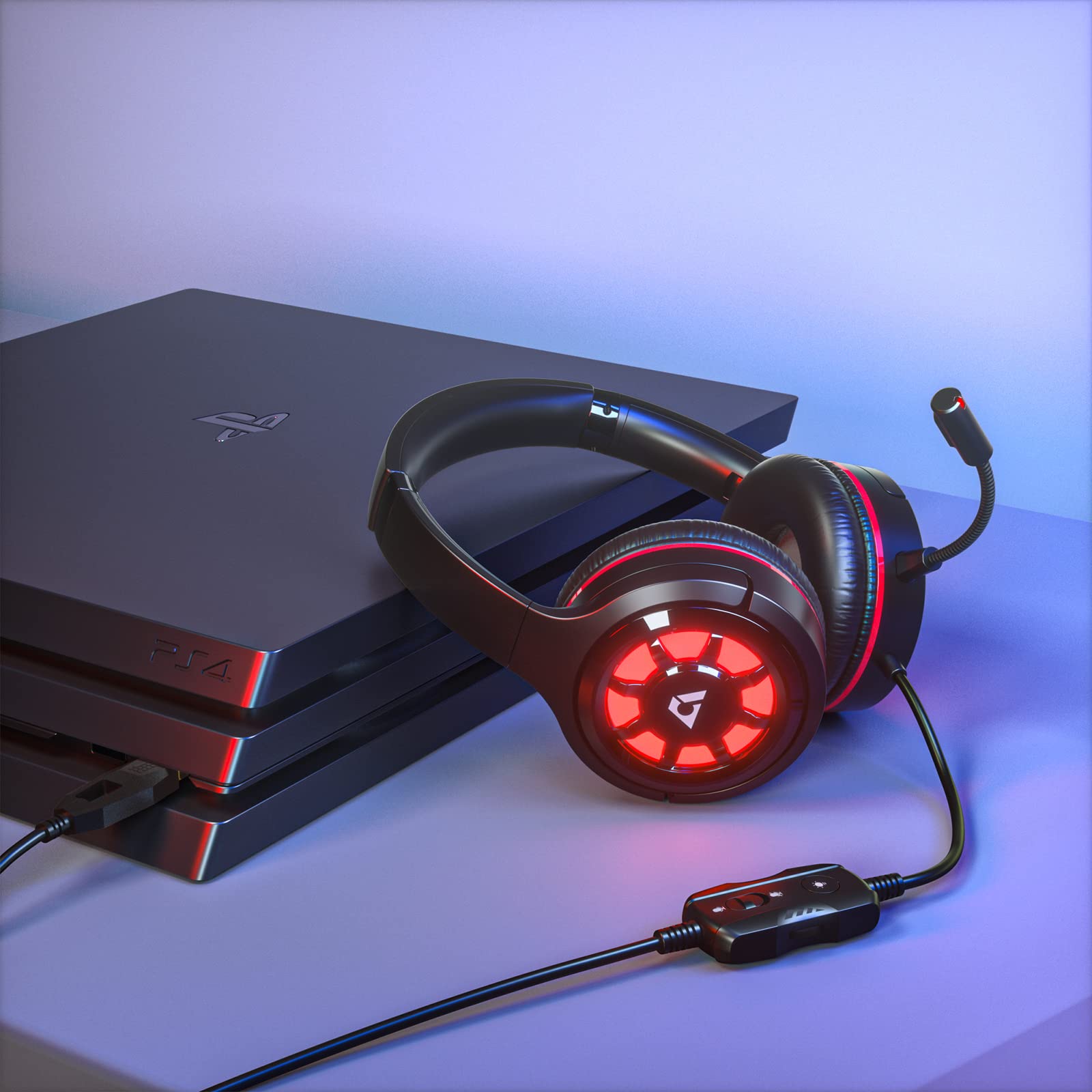 Ankbit Gaming PC Headsets, Stereo Headphones for PS4/PS5, Wired Computer Headsets Noise Cancelling with Mic & Led Light- EG03 Black