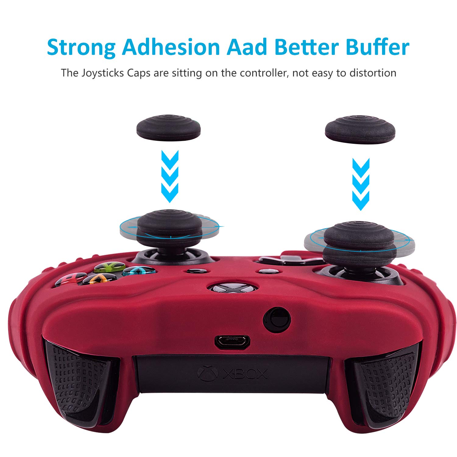 Cybcamo Silicone Skin Cover Grip Set for Xbox One X & One S Controller, Anti-slip Protector Case for Microsoft Xbox 1 Controller with 8 Thumbstick Caps (Red)