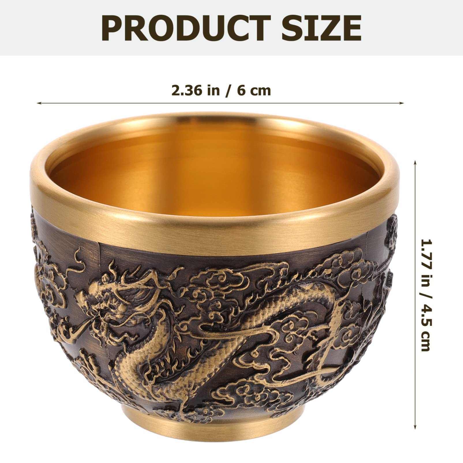 ARTIBETTER Kung Fu Teacups Chinese Copper Tea Cup Vintage Dragon Pattern Tea Tasting Cup Embossed Traditional Tea Mugs Japanese Sake Cup for Coffee Tea Espresso