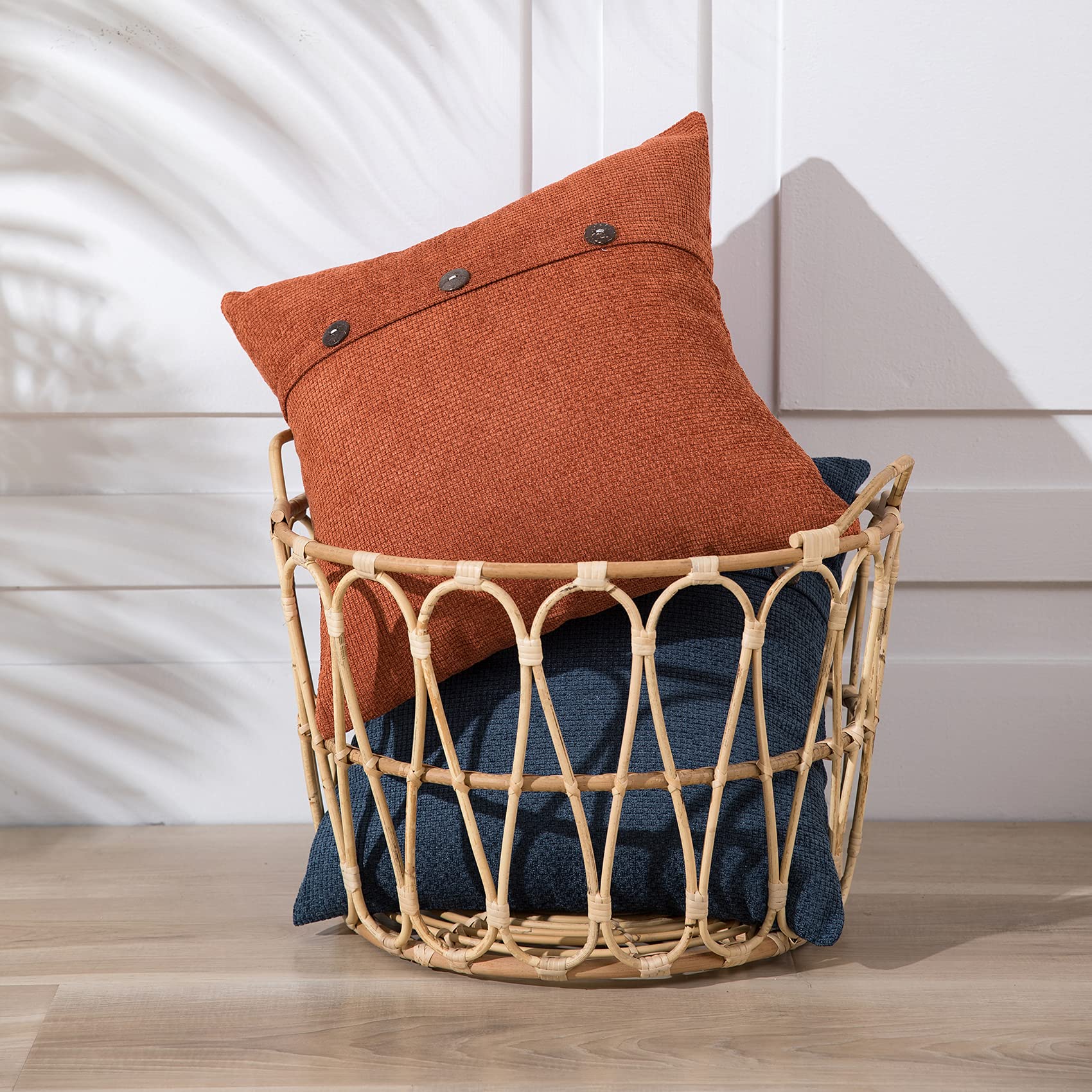Anickal Burnt Orange Pillow Covers 18x18 Inch with Triple Buttons Set of 2 Chenille Rustic Farmhouse Decorative Throw Pillow Covers Square Cushion Case for Home Sofa Couch Decoration