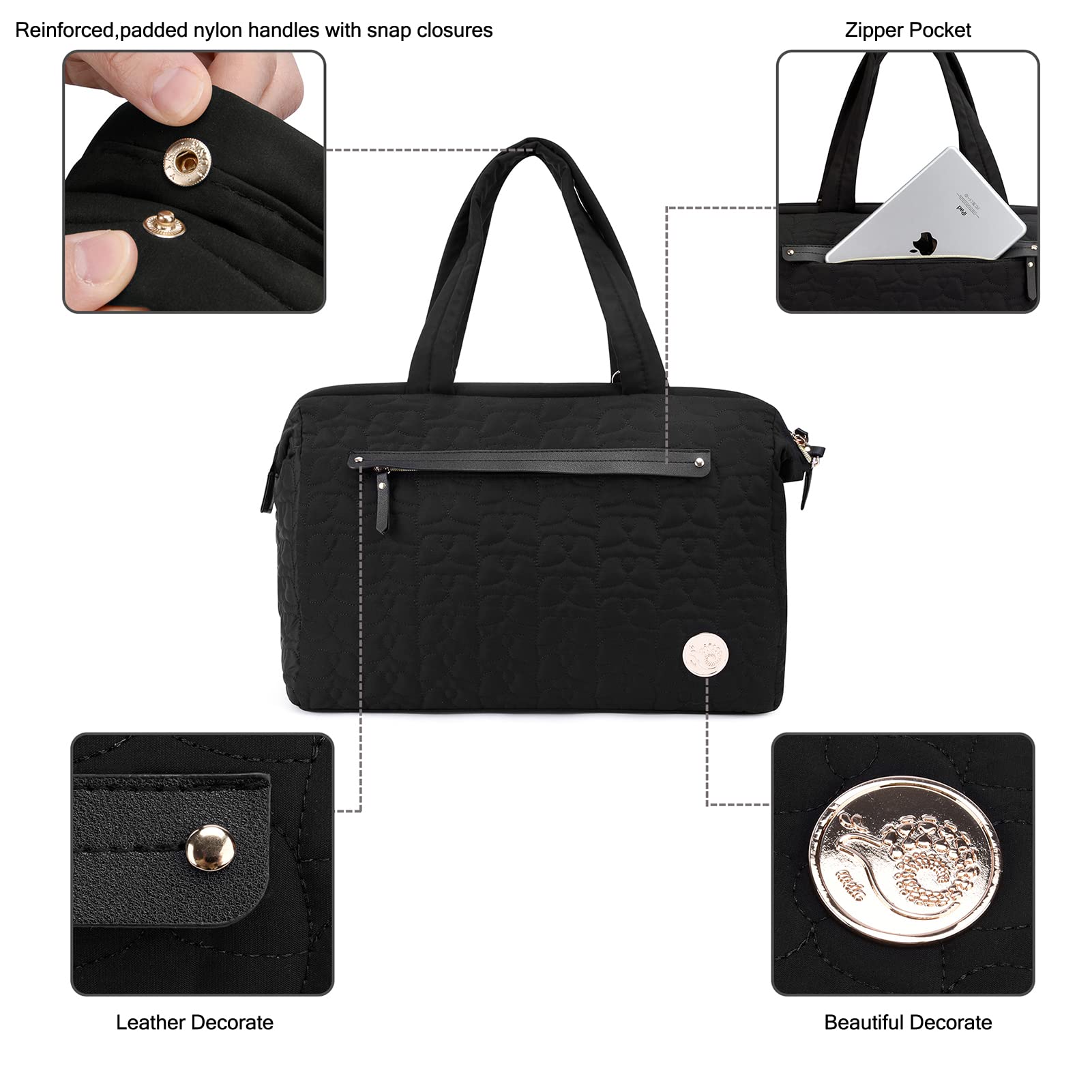 Bebamour Diaper Bag,Diaper Changing Totes Bag for Mom and Dad Multi-function Baby Diaper Bag Stylish Large Capacity Mommy Bag For Travel (Black)