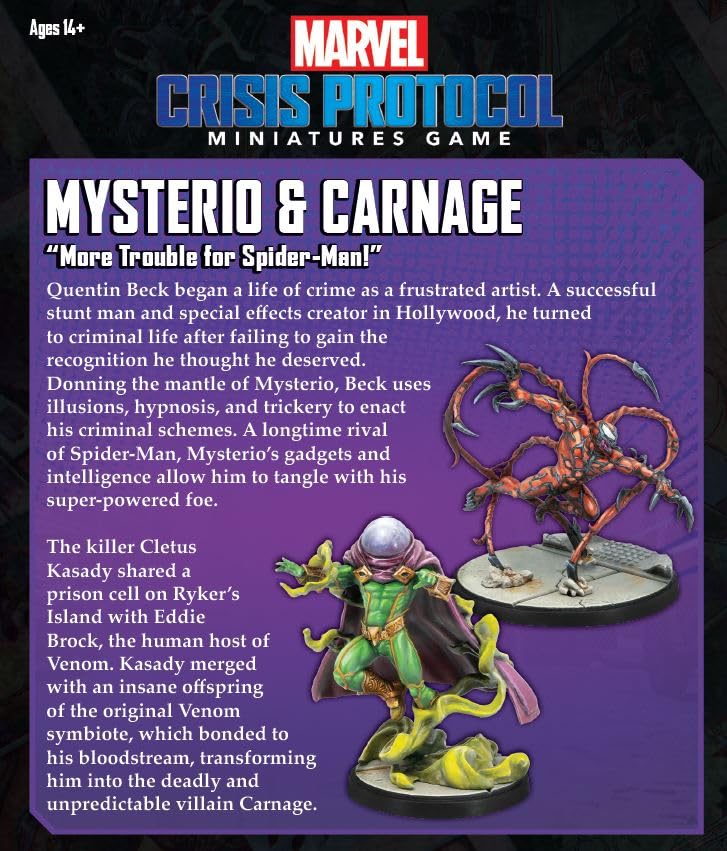 Marvel: Crisis Protocol Carnage and Mysterio Character Pack - Unleash Chaos and Illusions! Tabletop Superhero Game, Ages 14+, 2 Players, 90 Minute Playtime, Made by Atomic Mass Games