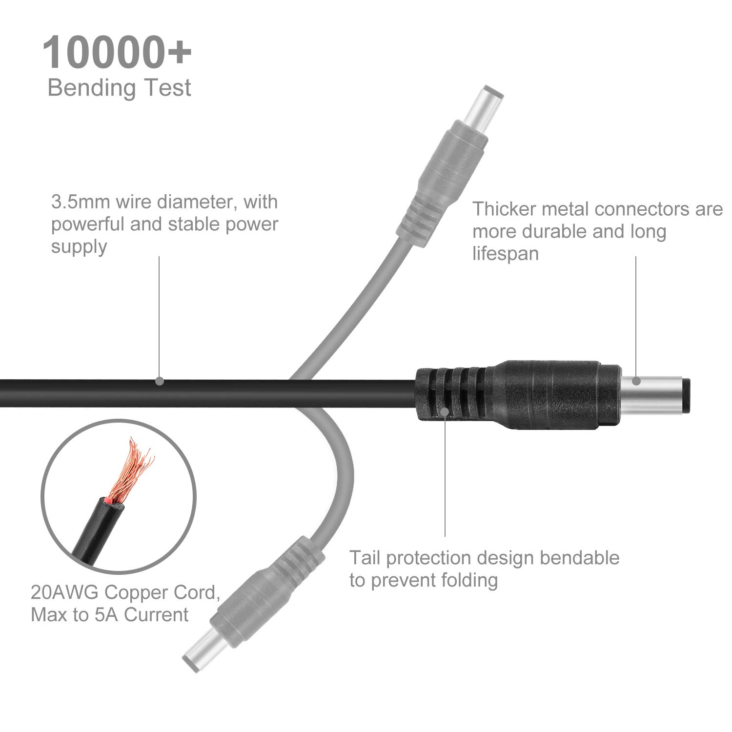 Onite 3.3ft Male to Male Extension Cord, DC 5.5x2.1mm Power Adapter Cable, for LED Strip, Surveillance Camera, CCTV Security Camera, LED Display, IP Camera, DVR, Router, Invoice Printer, 2-Pack