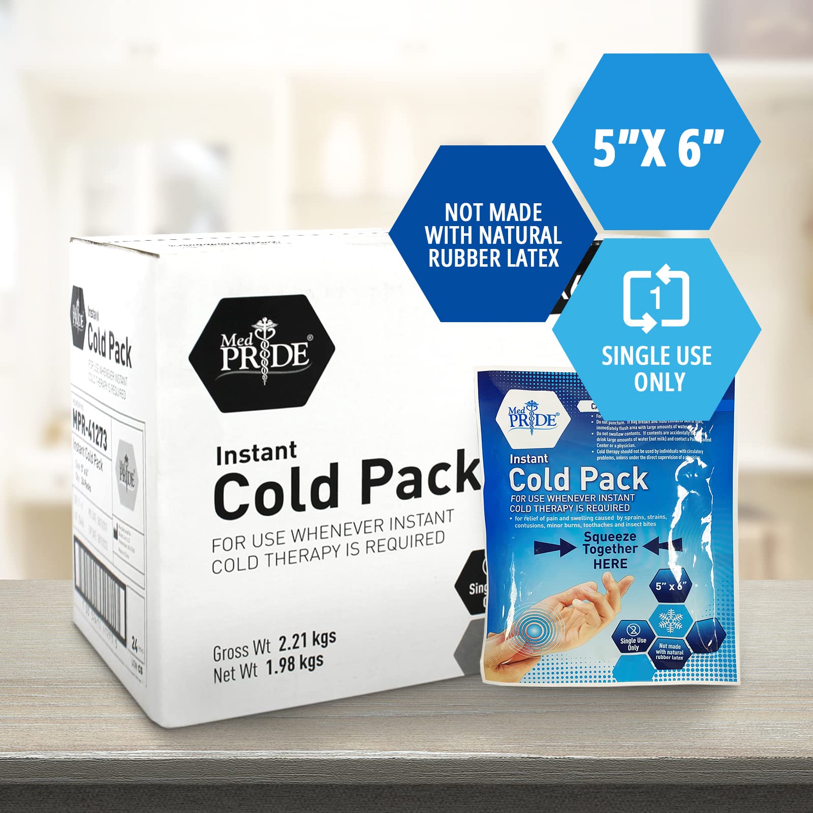 MED PRIDE Instant Cold Pack (5”x 6”) – Set of 24 Disposable Cold Therapy Ice Packs for Pain Relief, Swelling, Inflammation, Sprains, Strained Muscles, Toothache – for Athletes & Outdoor Activities