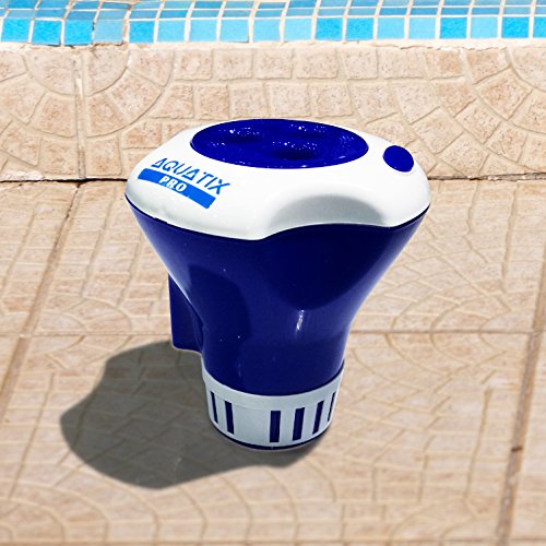 Aquatix Pro Pool Chlorine Floater Dispenser with Thermometer for 1 to 3 inch Tablets, Large & Durable Floating Dispenser for Spa, Hot Tub, In-ground & Above Ground Pools, Adjustable Flow Rate