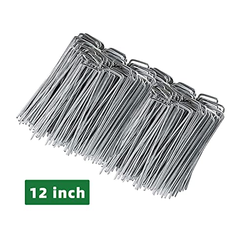 BEBEKULA 100 Pack 6 Inch Garden Stakes, Galvanized Landscape Staples for Weed Barrier Fabric, Heavy Duty Sod Pins Securing Pegs Netting Ground Sheets and Fleece, Ground Cover, Irrigation Tubing