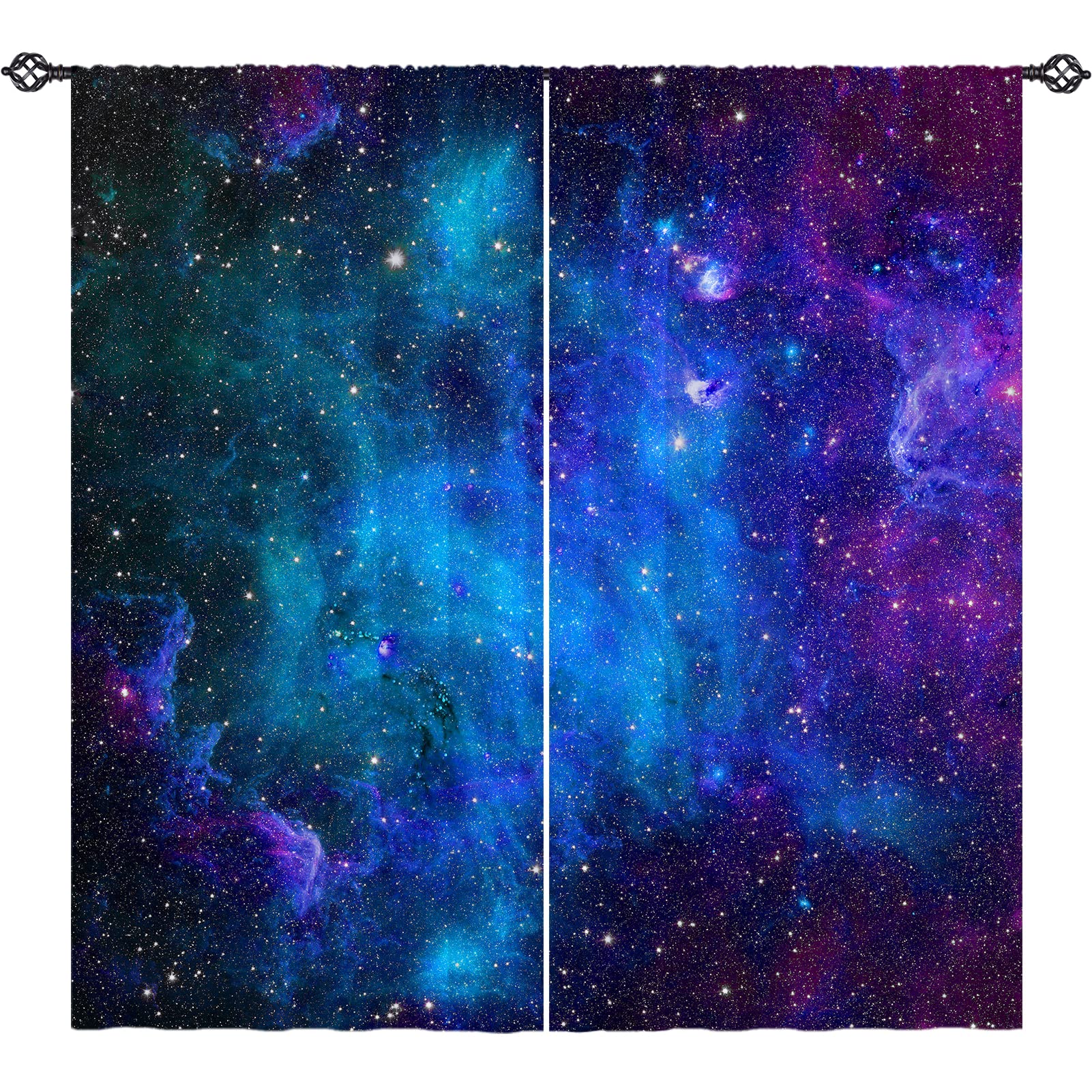 ANHOPE Galaxy Curtains Soft Lightweight Microfiber Window Drapes with Outer Space Nebula Stars Universe Planet Print Pattern Rod Pocket Curtains for Kids Boys Bedroom Living Room 2 Panels 42 x 63 Inch