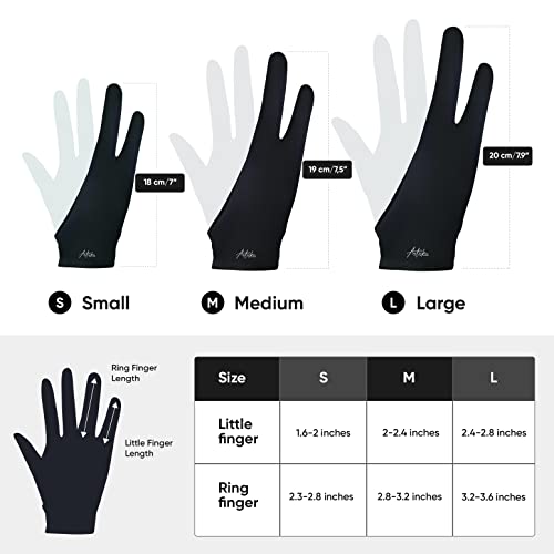 Articka Drawing Glove for Digital Drawing Tablet, iPad (Smudge Guard, Two-Finger, Reduces Friction, Elastic Lycra, Good for Right and Left Hand)(Large, Black)