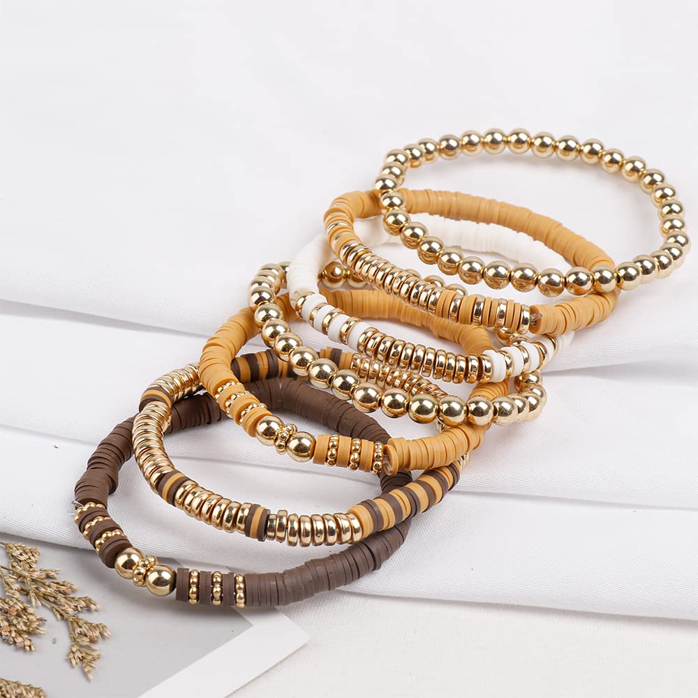 Bodybay Surfer Heishi Clay Bead Bracelets for Women Bohemian Stackable Evil Eye Vinyl Disc Beaded Stretch Bracelets Elastic Layering Friendship Bracelets Boho Jewelry