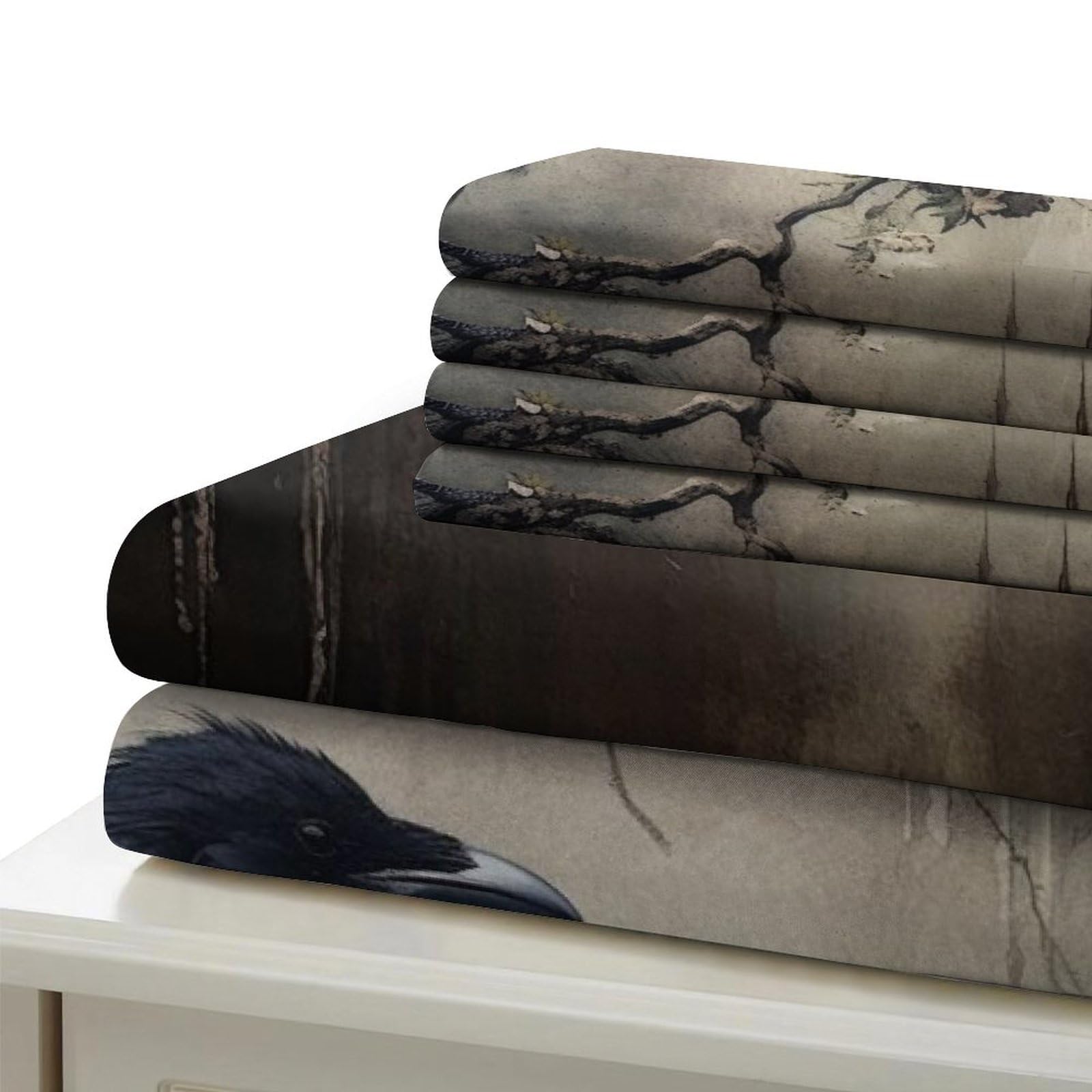 BUKISA 3D Printed Raven Comforter Cover Set for Kids Child Girls Boys Bedroom Textile Suit Skin-Friendly Crows Bedding Set Breathable Twin(173x218cm) Duvet Quilt with Pillowcases