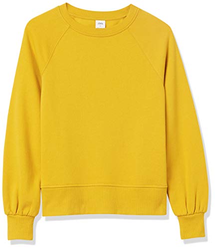 Amazon Essentials Women's Classic-Fit Gathered Long-Sleeve Crewneck Sweatshirt, Dark Yellow, Large