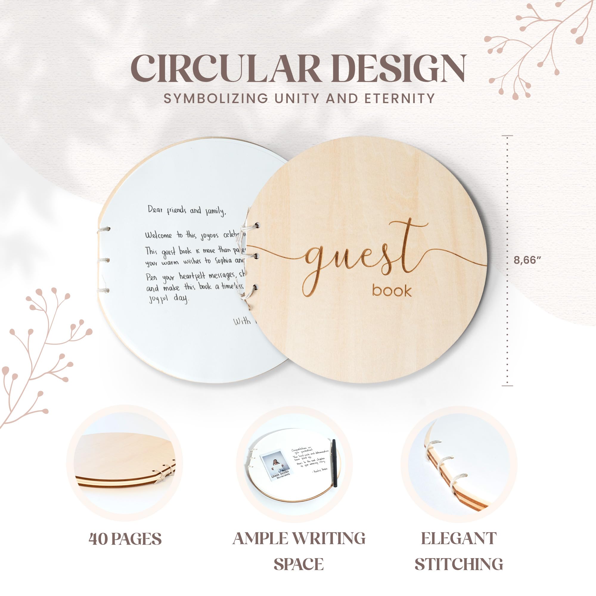Mikito Elegant Wedding Guest Book β Ideal Baby Shower Guest Book, Memorable for Birthdays & Graduations β Classic Guestbook for Wedding Celebrations - Polaroid Guest Book