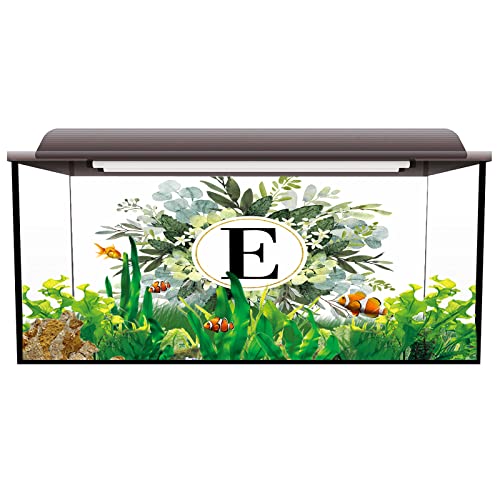 Aquarium Background Monogram Letter E 12.4x24.4 inch Fish Tank Background PVC Fish Backdrop Wallpaper for Background Aquarium Spring Summer Watercolor Eucalyptus Leaves