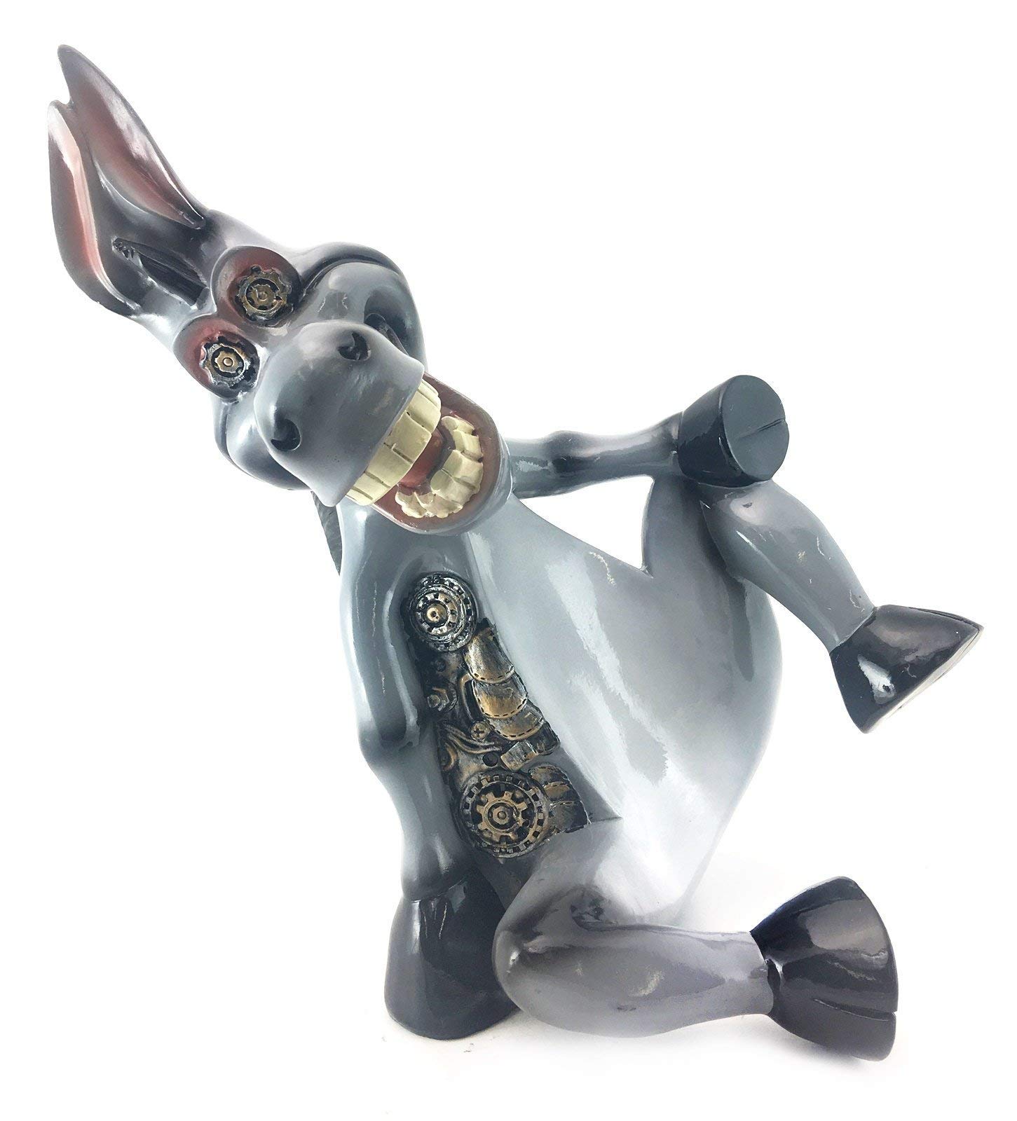 Bellaa 21680 Donkey Wine Bottle Holder Farmhouse Steampunk Gear Industrial Retro Animal Statue Funny Cute Creative Gift 10 inch