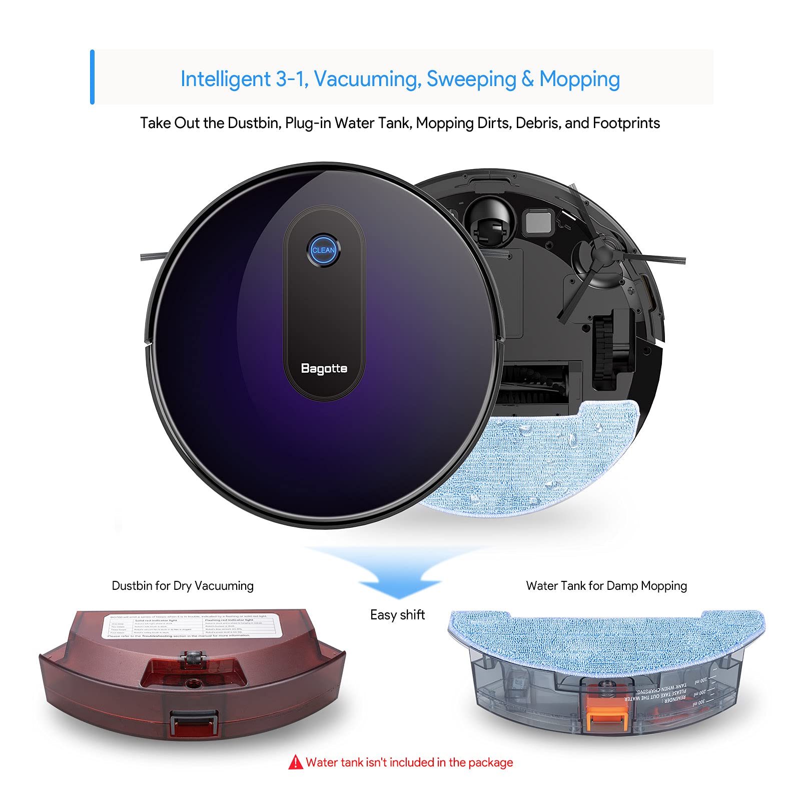 Bagotte Robot Vacuum, Upgraded 2000Pa Strong Suction Robotic Vacuum(Slim), Boost Intellect, Super Quiet, Smart Self-Charging Robot Vacuum Cleaners with Boundary Strips, for Pet Hair,Hard Floor,Carpet