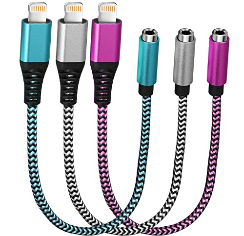 borcall 3Pack Lightning to 3.5mm Aux Adapter Jack Converter Braided Audio Aux Cord Earbuds Splitter Adaptor Compatible with iPhone 14/14 Pro Max/13/13