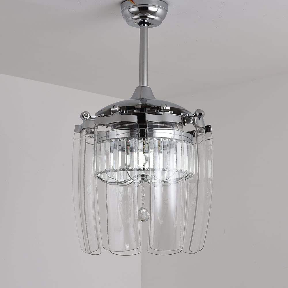 AWEHIRU 48inch Modern Crystal Ceiling Fan Indoor with Lights, Remote Control Fandelier, Retractable Ceiling Fan and Light Bedroom Dining Room Light Ceiling Fan Chandelier Light Fxitures