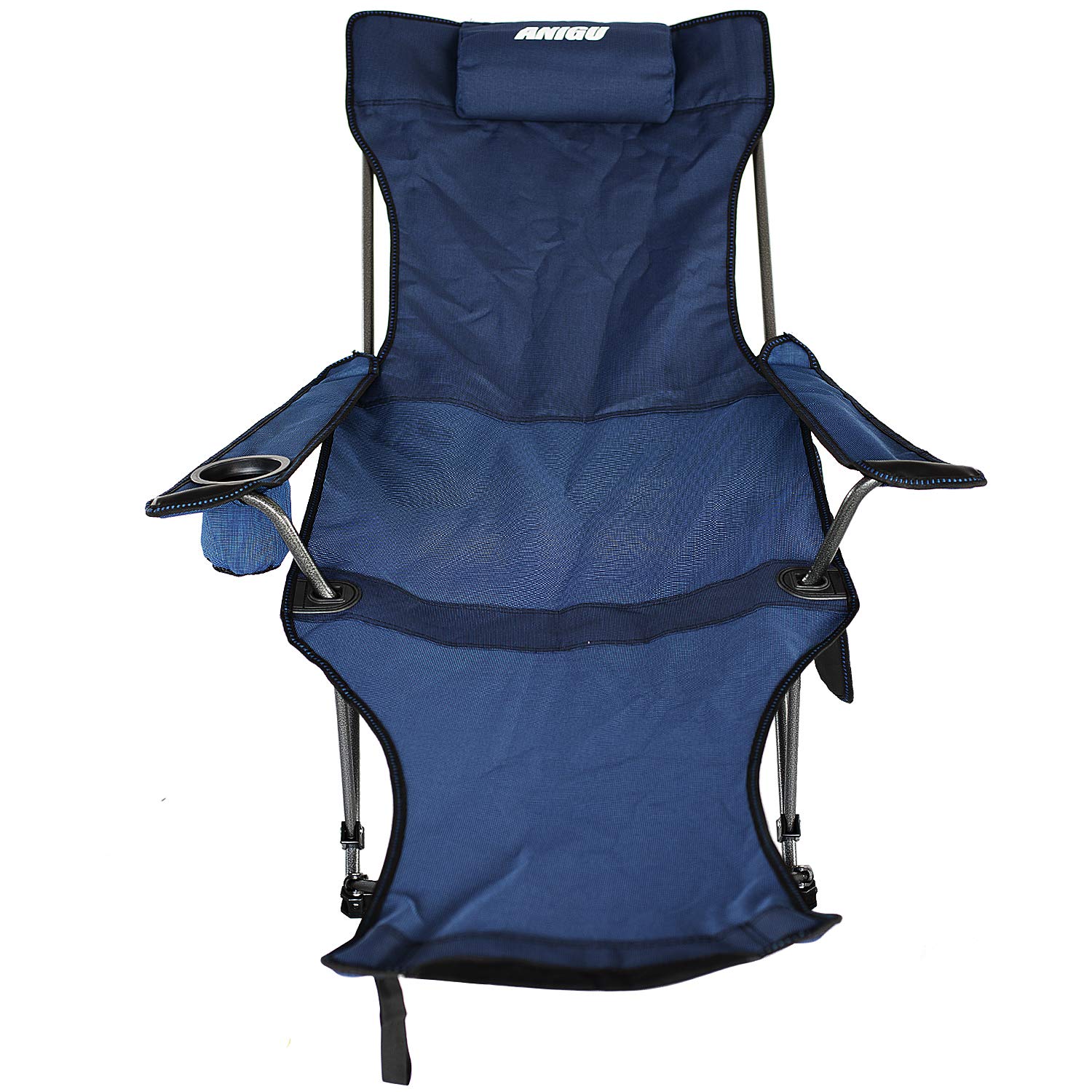 ANIGU Outdoor Folding Camp Chair with Footrest and Arms Reclining Oxford Fabric Lawn Chairs (Blue)