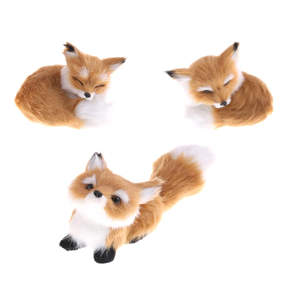 GUDVES Simulation Brown Fox Toy Furs Squatting Fox Model Home Decoration Animals World with Static Action Figures Plush Mini Fox (Pitching)