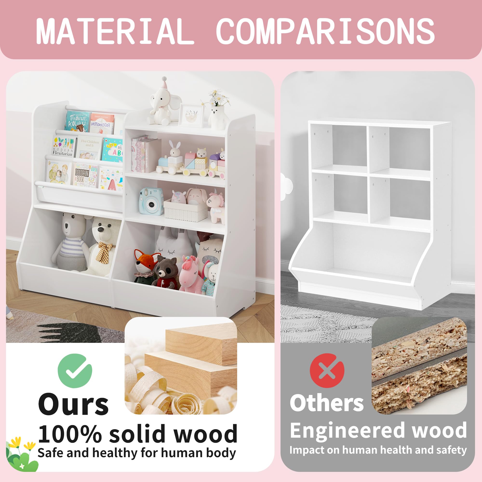 MallBest Kids Bookshelf Toy Storage Organizer Cabinet for Children Book Display 4 Tier Kids Bookshelf 3 Layer Sling Toddler Bookcase Playroom Nursery Classroom Kid Room(White)