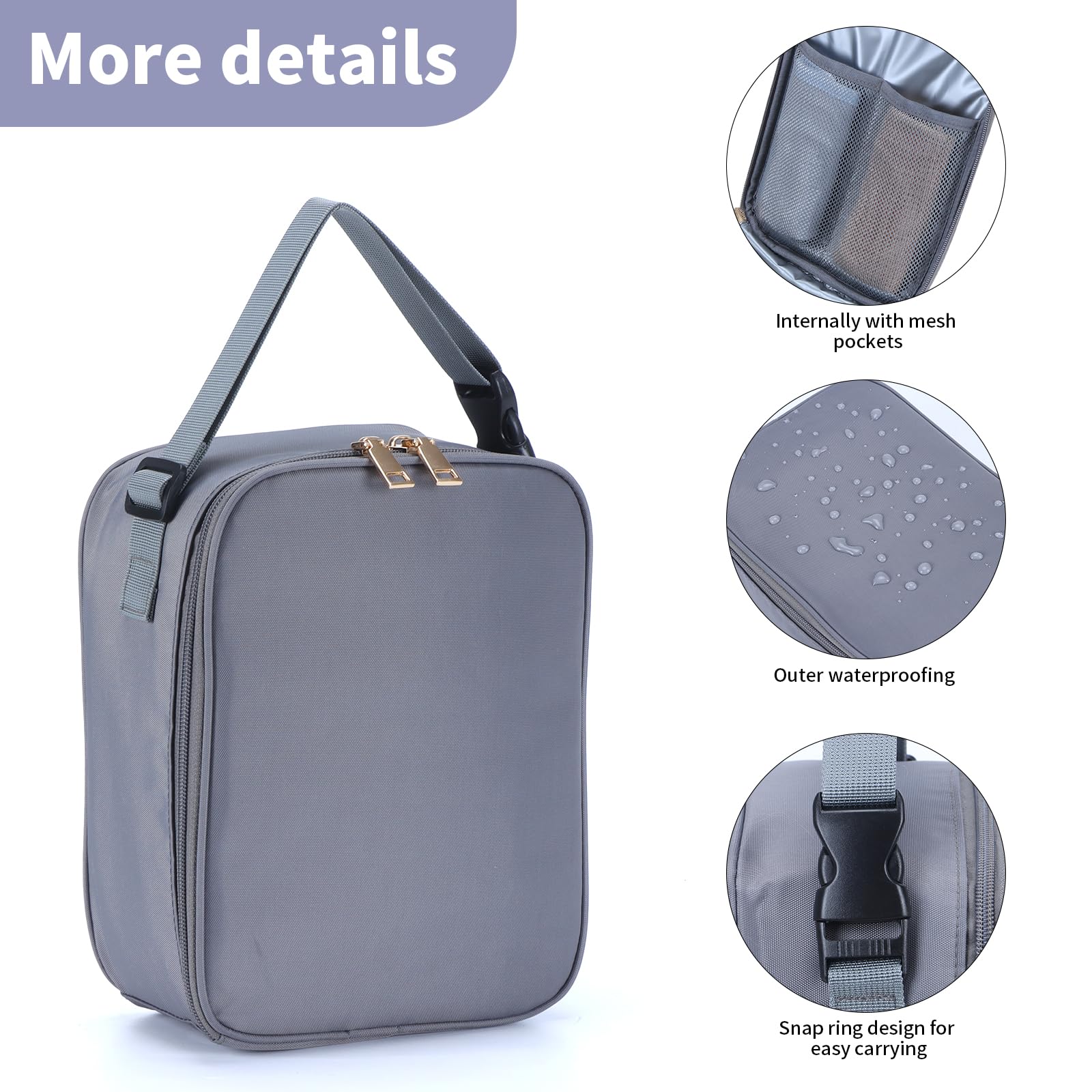 AURAUS Breast Milk Cooler Bag with Ice Packs Fits 2 Baby Bottles Up to 9 Ounce Suitable for Nursing Mom Daycare (Grey)