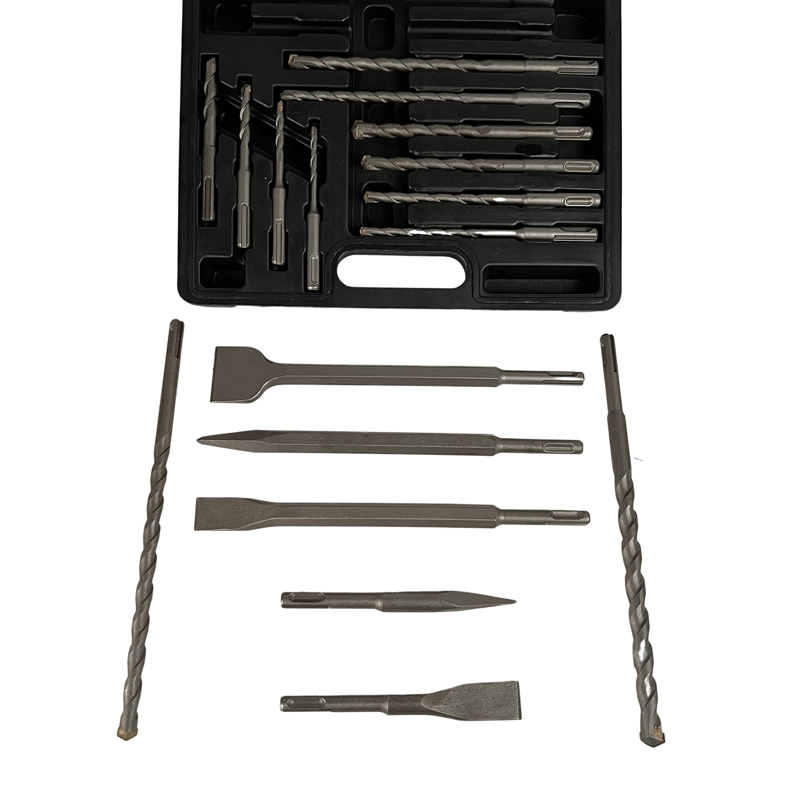 ATE Pro. USA - 17 PC SDS PLUS ROTARY HAMMER BITS DRILL BIT & CHISEL GROOVE CONCRETE - Masonry SDS Plus Drill Bits Set for Brick Cement Stone & Concrete w/ Case- SDS Plus Shank Fits Rotary Hammer