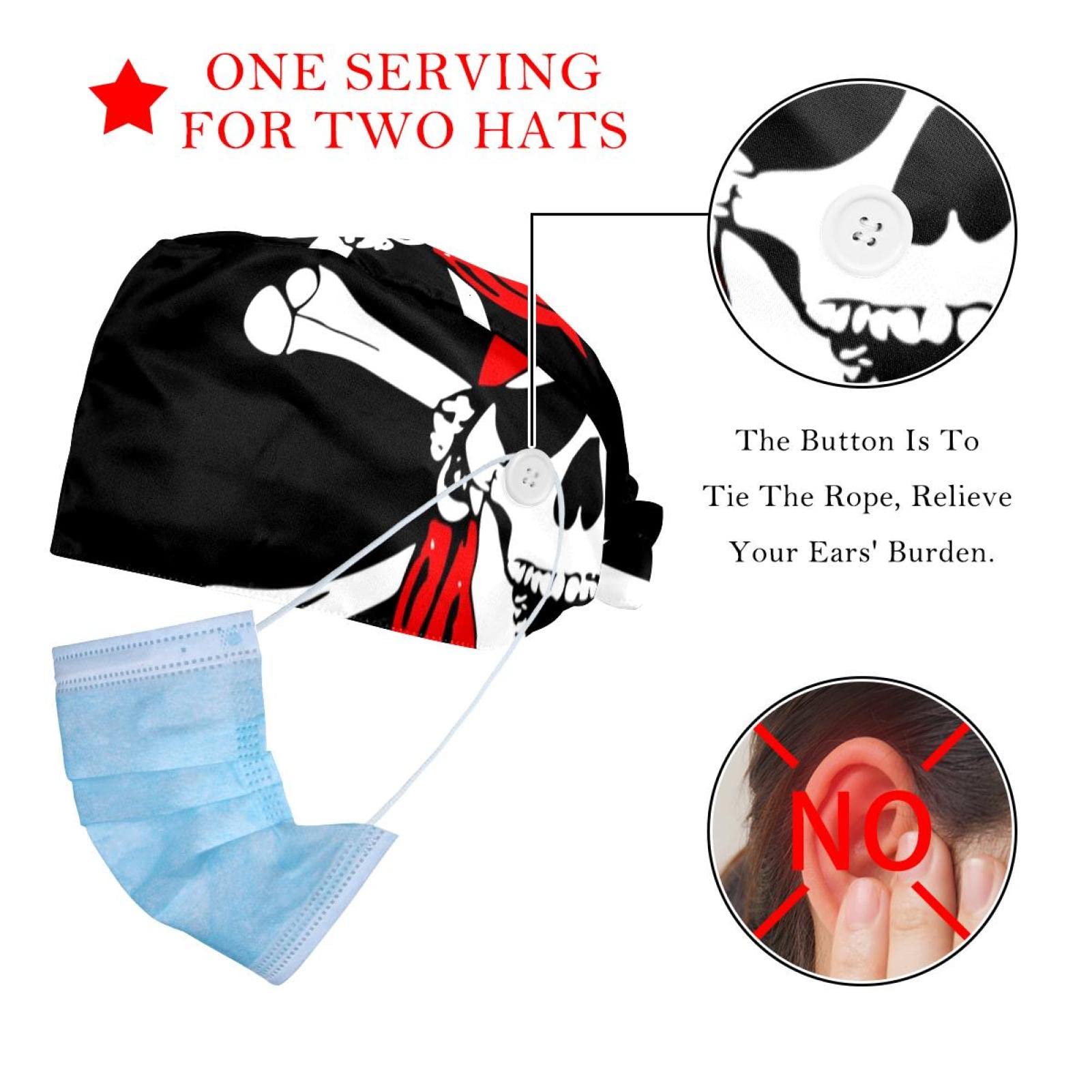 BeCrazier Working Cap with Button for Man & Women, 2 Pcs Pirate Funny Skull Hats, Multicoloured 05, (Medium-Large)