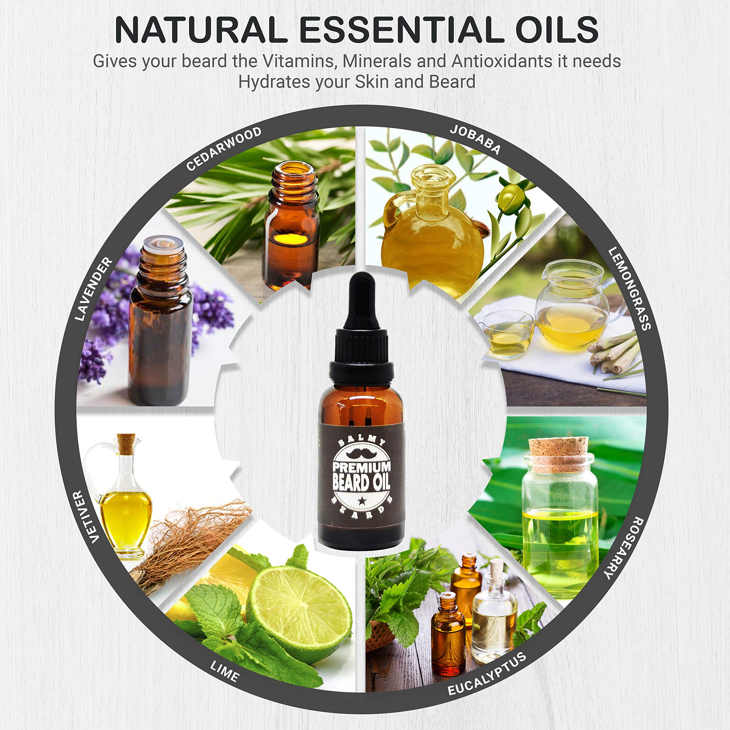 Balmy Beards Premium Beard and Moustache Oil for Men - 100% Organic Oils, Leave-In-Conditioner - Softner for Growth, Hydrates and Mosturizes Skin