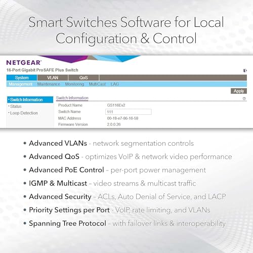 NETGEAR 26-Port Gigabit Ethernet Smart Switch (GS724Tv4) - Managed, with 24 x 1G, 2 x 1G SFP, Desktop or Rackmount, and Limited Lifetime Protection