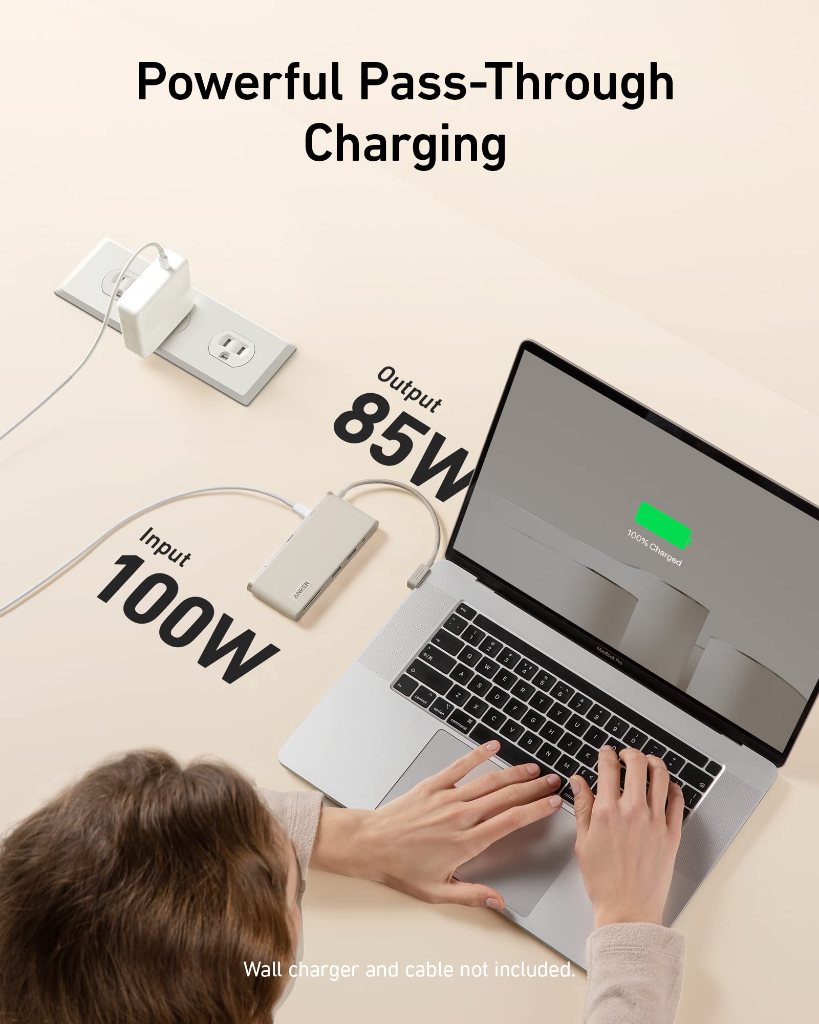 Anker USB C Hub, 655 USB-C Hub (8-in-1), with 2 USB-A 10 Gbps Data Ports, 100W Power Delivery, 4K HDMI, 1 Gbps Ethernet, microSD and SD Card Slots, 3.5 mm AUX, for MacBook, and More (Earthy White)