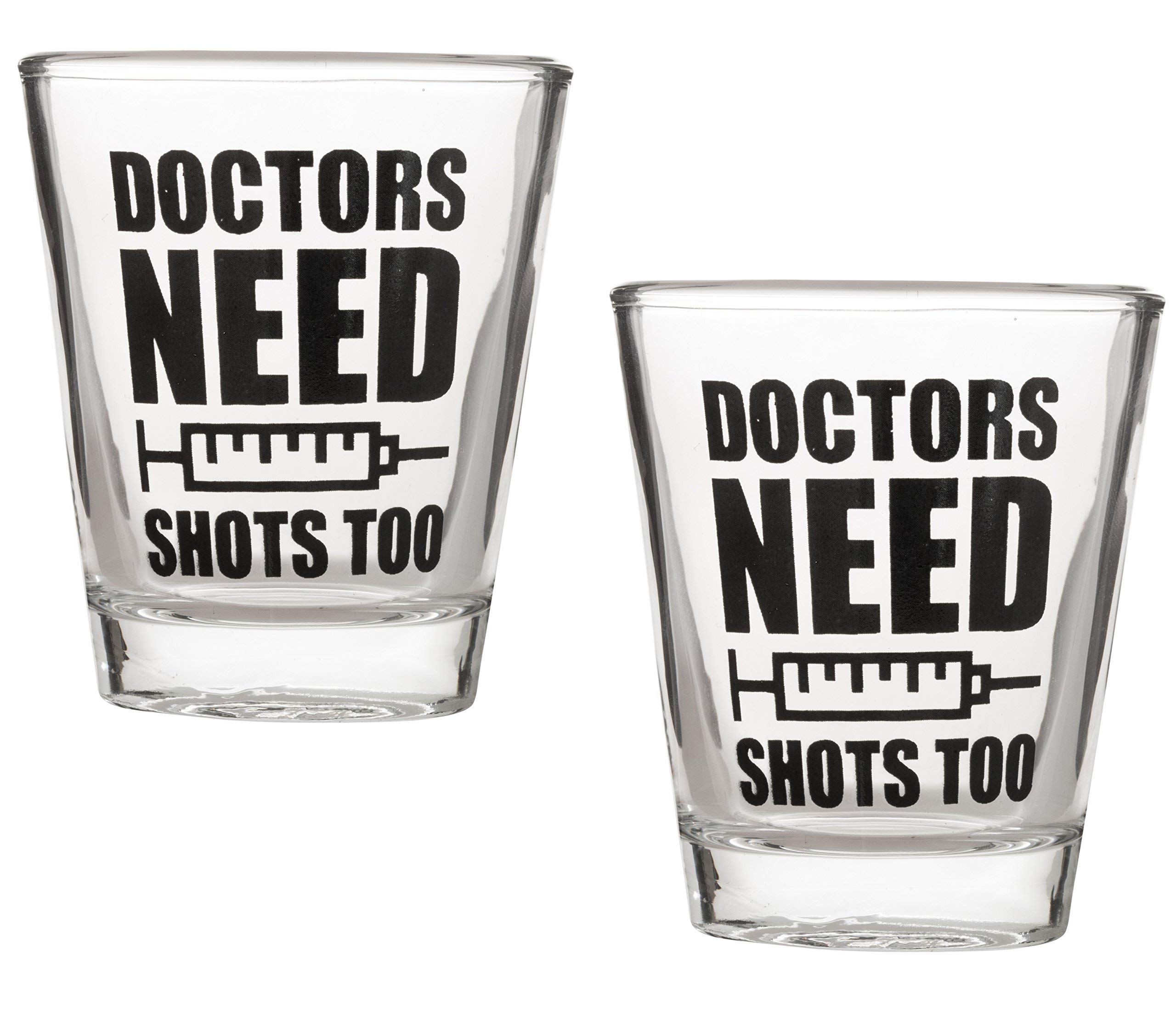 Artisan Owl Because Patients Large 17oz Wine Glass and Doctors Need Shots Too (2) Shot Glasses Bundle