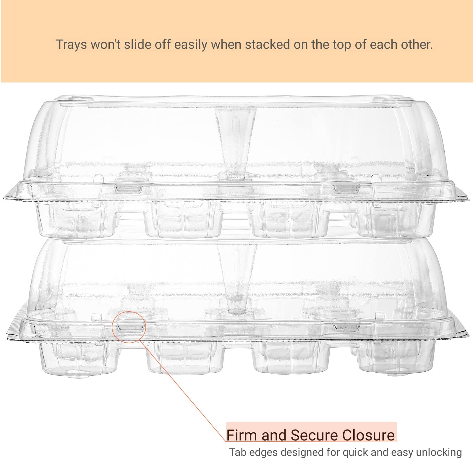 AVLA 24 Pack Mini Cupcake Containers, 12-Count Plastic Cupcake Carrier, Stackable Cupcake Box with Detachable Secure High Top Lid, Disposable Cupcake Holder Tray, Muffin Packaging Transporter To Go