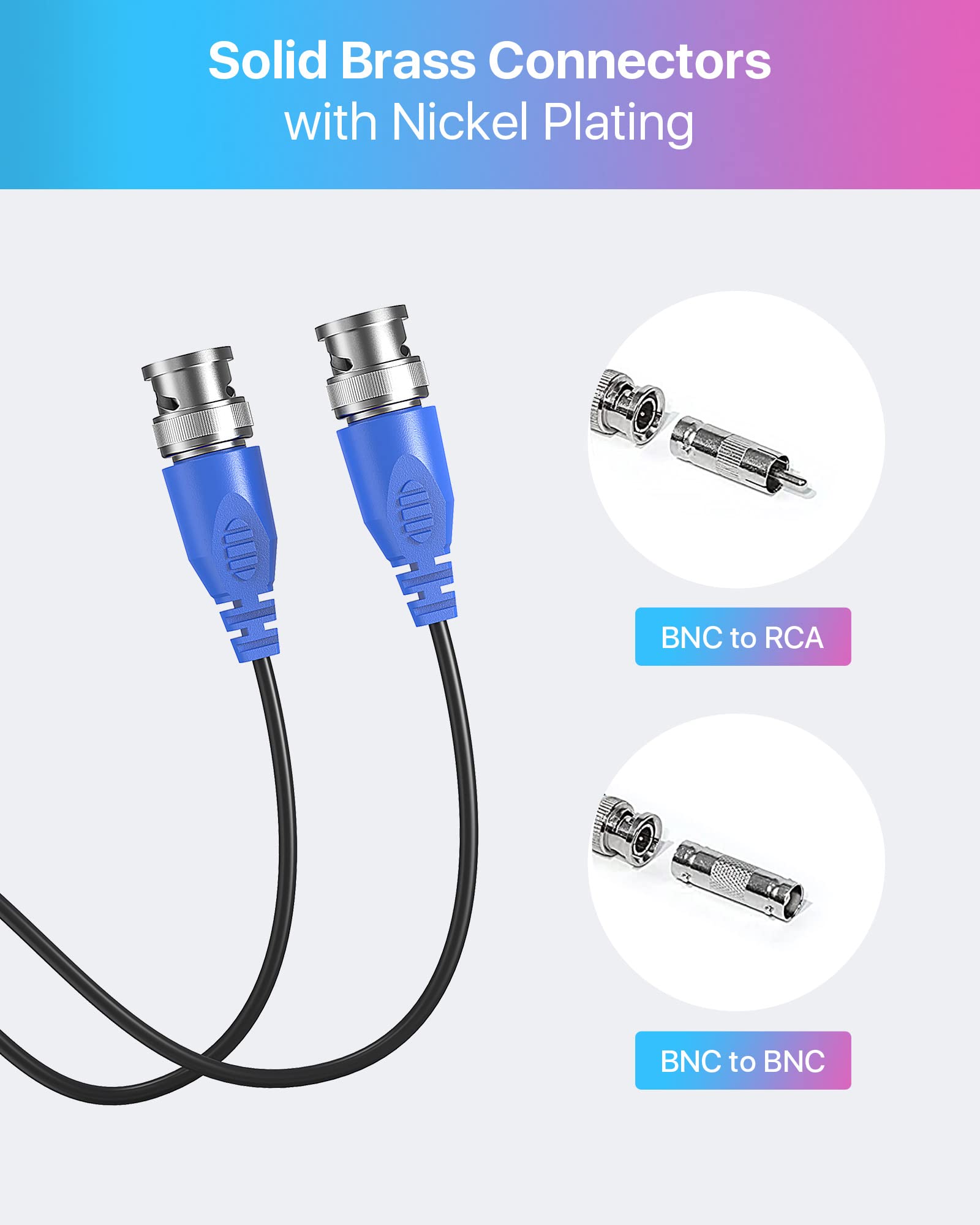 ZOSI 1 Pack 100ft (30 Meters) 2-in-1 Video Power Cable, BNC Extension Surveillance Camera Cables for Video Security Systems (Included 1X BNC Connectors and 1X RCA Adapters)