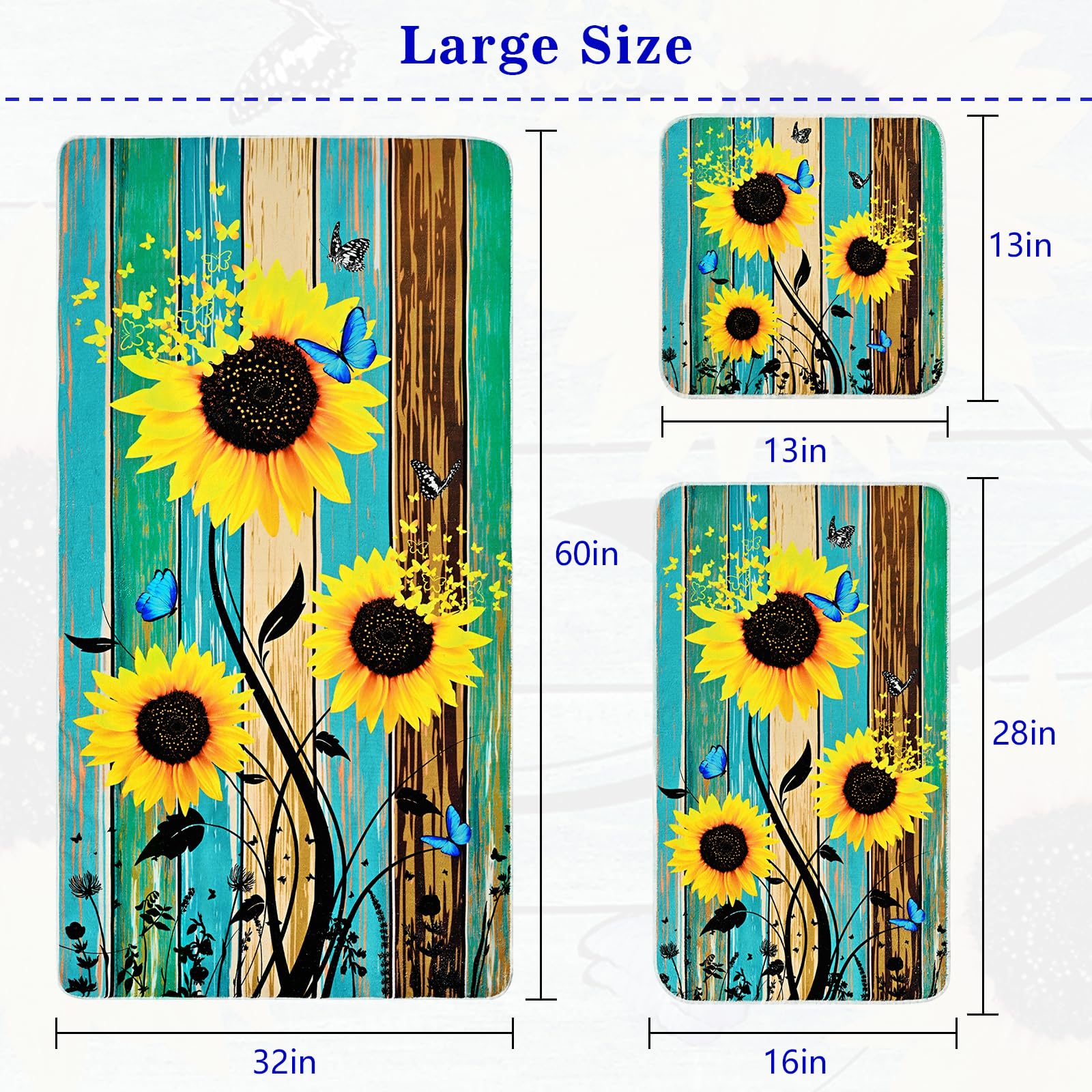 ASPMIZ 3 Pcs Sunflower Beach Towel Oversized Set Include Bath Towel Hand Towel Dish Towel, Microfiber Beach Towels for Adults Quick Dry Bulk Large, Absorbent Wooden Pool Towel Sand Free Bathroom Towel