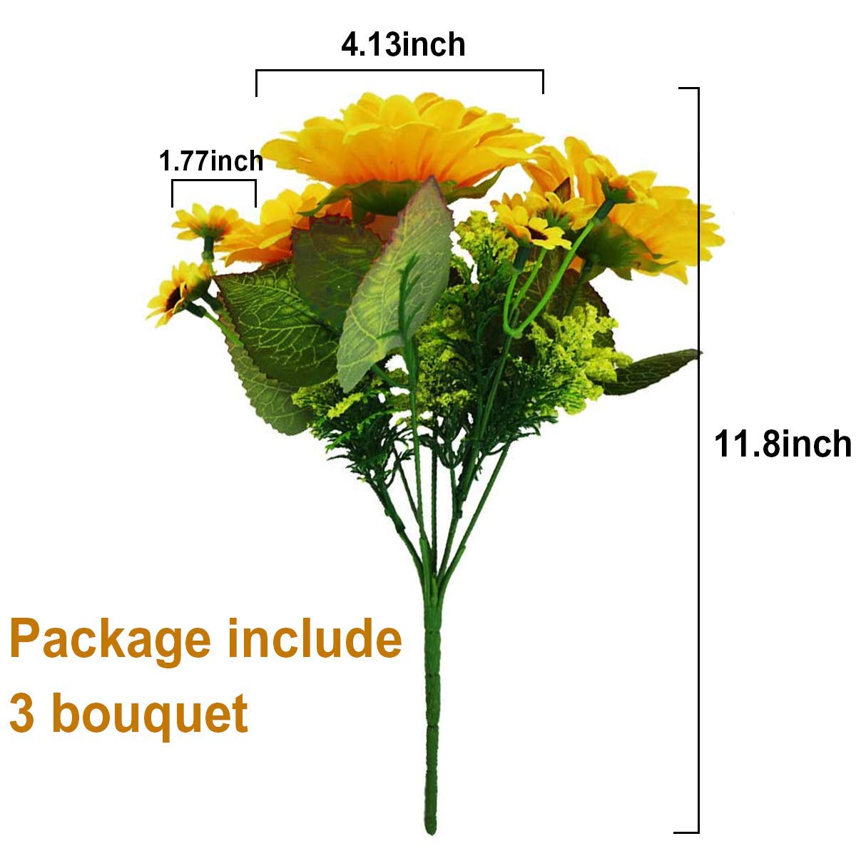 Artificial Sunflower 3 Bouquet | Artificial Flowers Silk Fake Faux Fall Yellow Bulk Flowers for Home Decorations Wedding Table Party Garden Decor