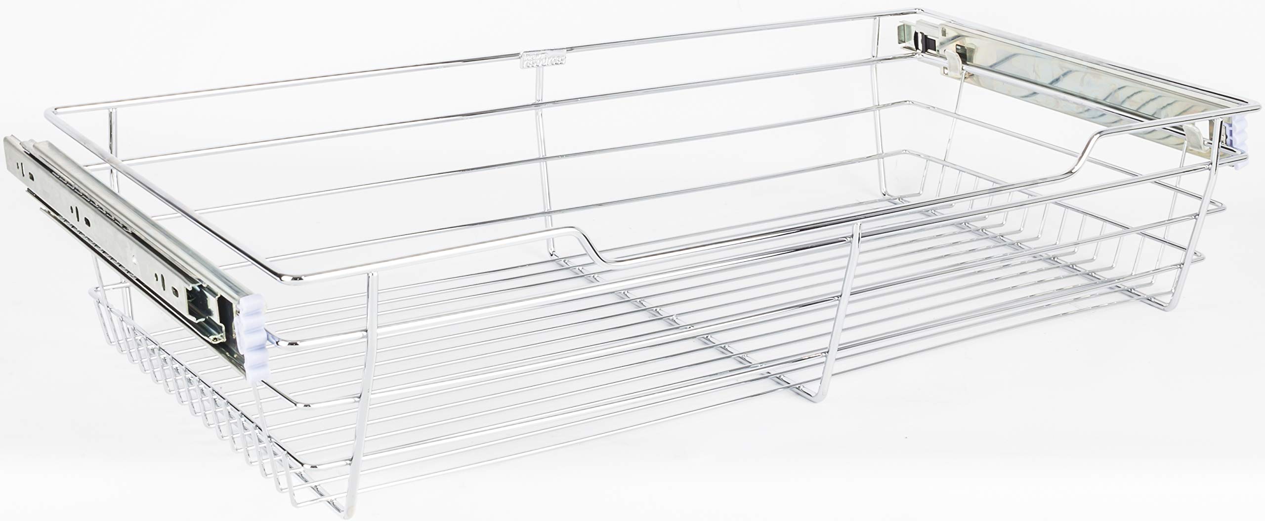Closet Pull-Out Basket 14"DX29"WX6"H. Heavy-duty wire construction and 100# rated BBS slides (303 series) easily installs in 32mm applications. Finish: Chrome