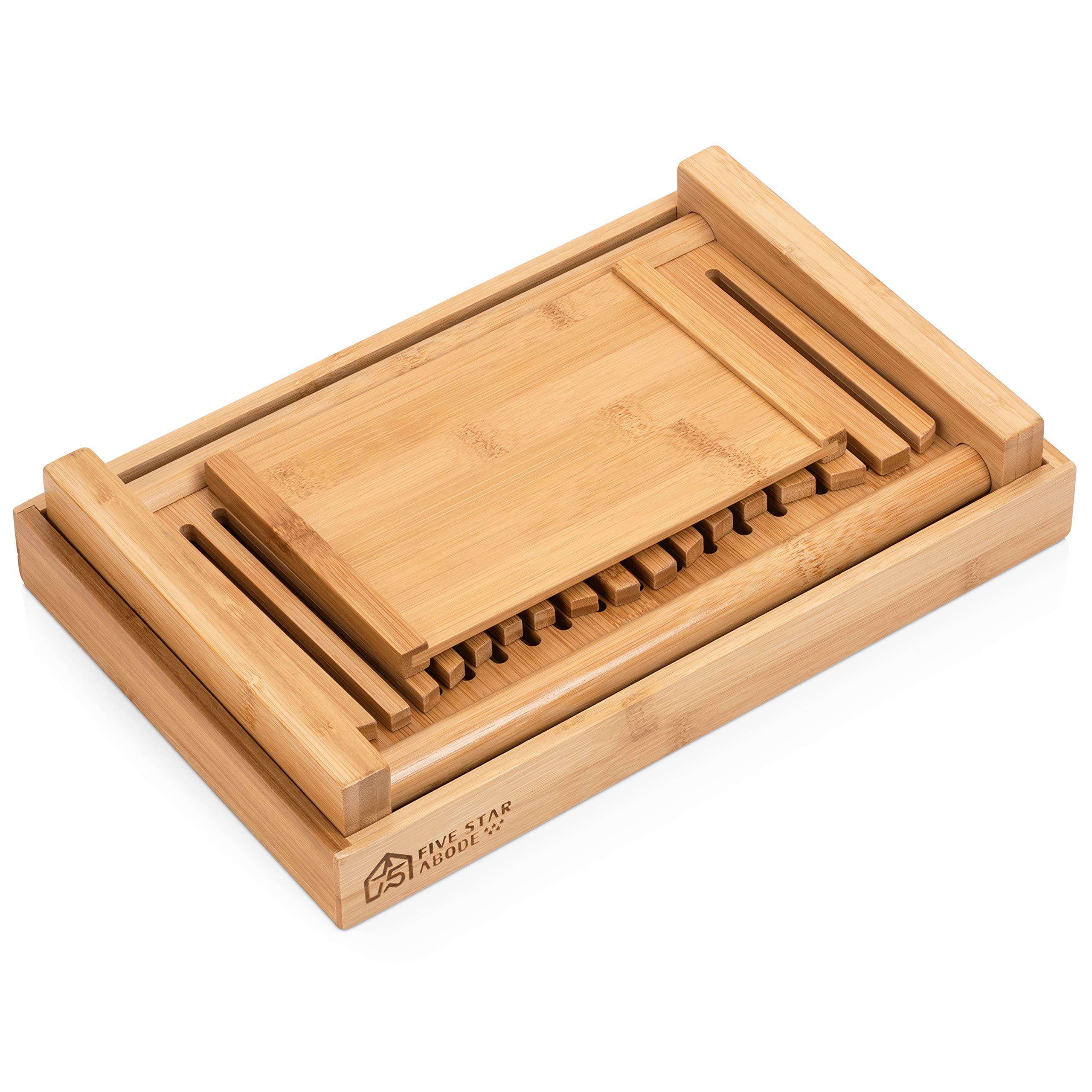 Bamboo Bread Slicer Guide With Crumb Catcher And Serving Tray - 3 Slice Sizes - Adjustable - Perfect For Homemade Bread, Loaf Cakes, Bagels - Foldable For Compact Storage - Slicing - Cutting