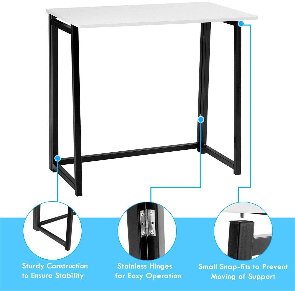 ARLIME Foldable Computer Desk, Home Office Study Laptop Table Workstation Writing Desk, Compact Study Reading Table for Small Space Bedroom, Vintage Metal Frame No Assembly Folding Desk (White)