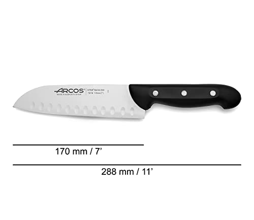 ARCOS Santoku Knife 7 Inch Nitrum Stainless Steel. Japanese Kitchen Knife for Fish, Meat and Vegetables. Ergonomic Polyoxymethylene POM Handle and 170 mm blade. Multi-use. Series Maitre. Color Black