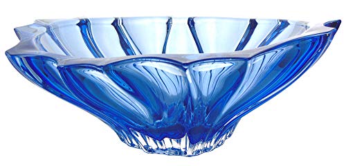 Aurum Crystal AU52045, 13" Plantica Salad Bowl, Bohemian Glass Blue Fruit Bowl